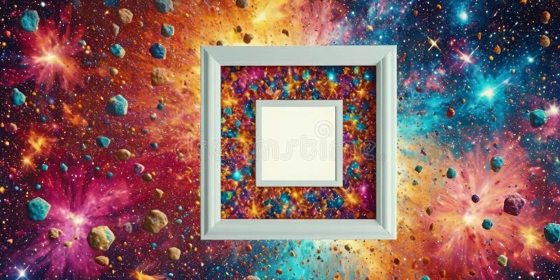 Space Scene with Picture Frame and Planets Stock Illustration ...