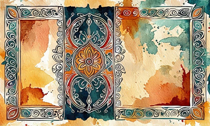 Watercolor Painting Frame with Pattern Stock Illustration ...