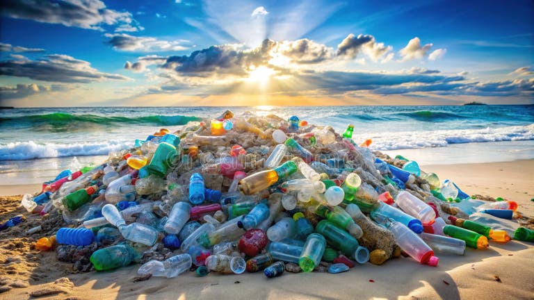 A Visual Cry for Change Plastic Bottle Waste Litters a Pristine Sandy ...