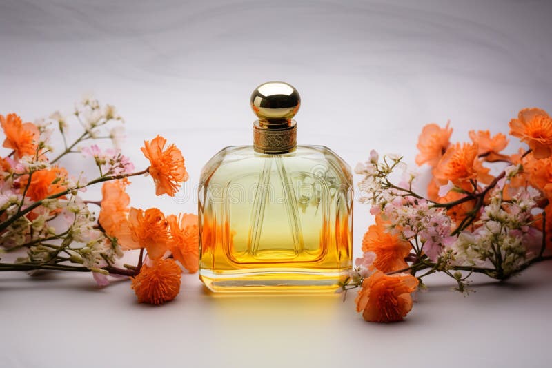 Visual Delight Perfume Bottles and Flowers Captivate on a White ...