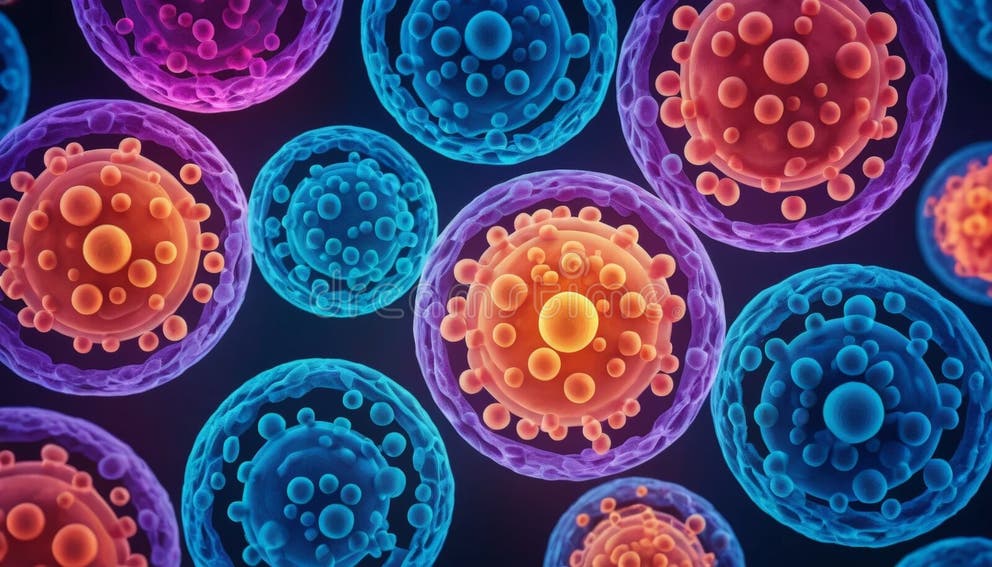 Visual Depiction of Multiple Glowing Virus Particles Floating in a Dark ...