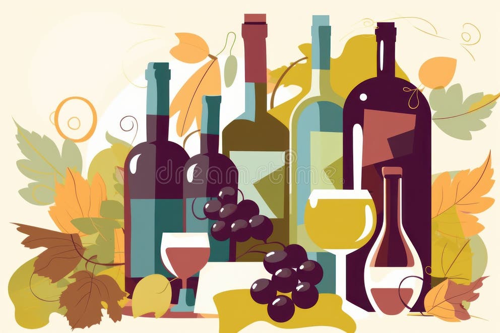 Visual Depiction of Wine Bottle Cup and Glass. Generative Ai Stock ...