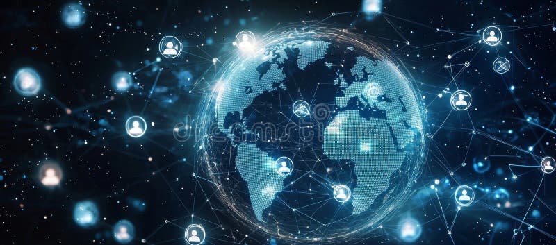 Digital Globe Glowing Connections Icons Representing Global Data ...