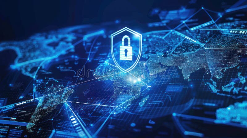 A Visual of a Digital Lock and Shield Overlaying a Global Map ...
