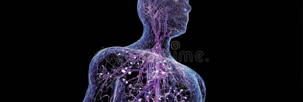 Stylized Wireframe Representation of a Human Body with a Highlighted ...
