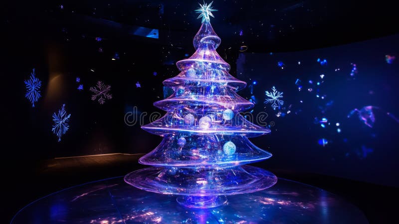 Visual Display of a Shimmering Holographic Christmas Tree in an ...