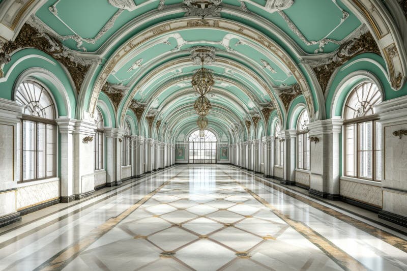 Elegant Interior of a Grand Hall with Arching Ceilings and Polished ...