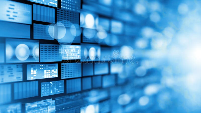 The Visual Displays a Collection of Blue Digital Interface Elements ...