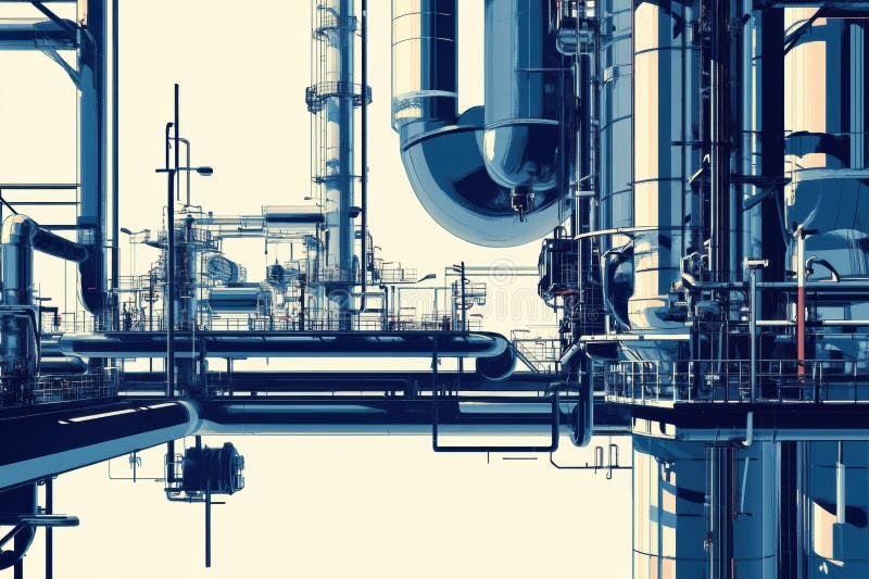 Geometric Industrial Pattern Showcasing Oil Tanks and Complex Pipeline ...