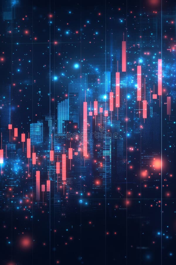 The Visual Displays a Dynamic Stock Market Trend with Glowing ...