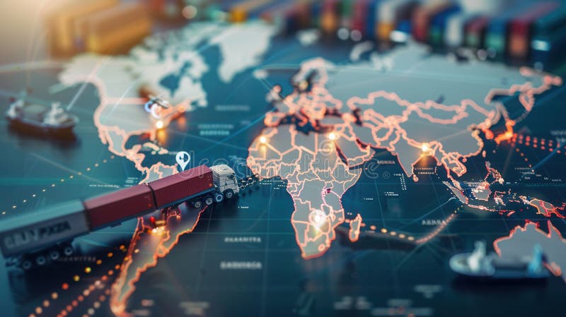 This Visual Displays a Global Map with Marked Transport Routes ...