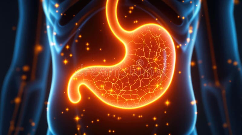 Understanding the Human Stomach Anatomy with Glowing Effects and ...