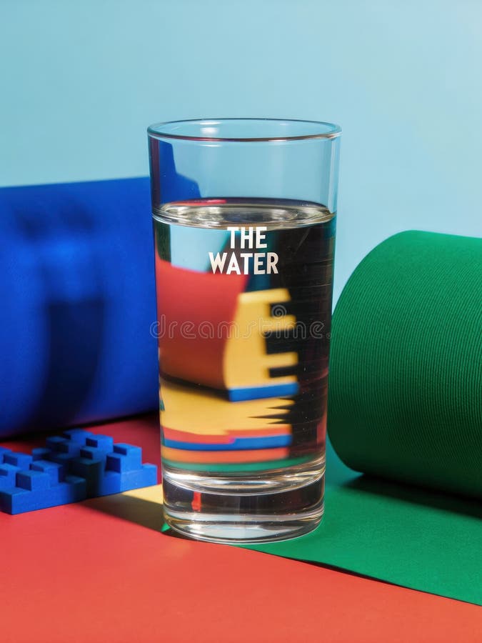 Visual Distortion through a Glass of Water with Colorful Background ...