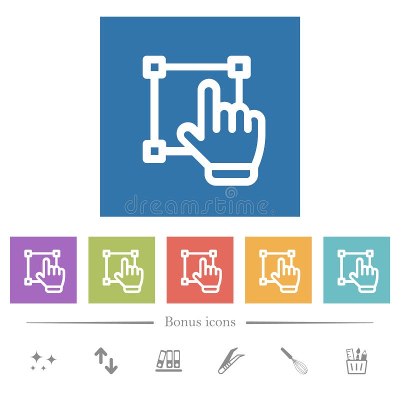 Visual Editing Outline Flat White Icons in Square Backgrounds Stock ...
