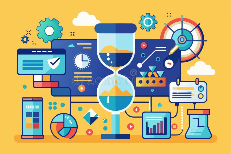 Visual Elements Illustrate Data Sync Concepts Featuring an Hourglass ...