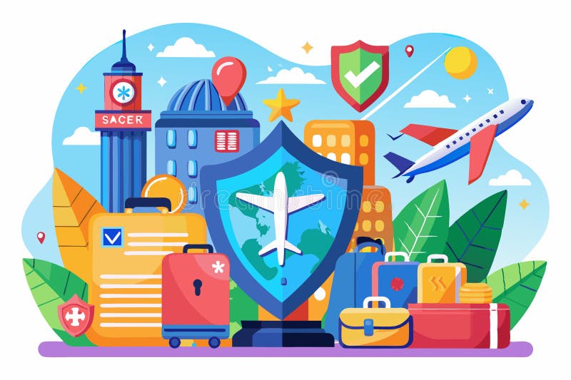 This Visual Emphasizes Customizable Travel Insurance, Featuring Iconic ...