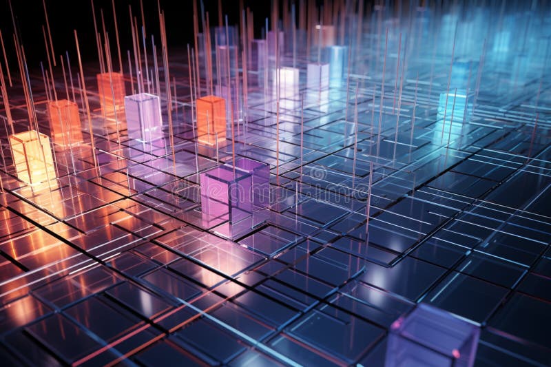 Visual Exploration Cube And Grid Space Depicted In 3d Rendering Stock