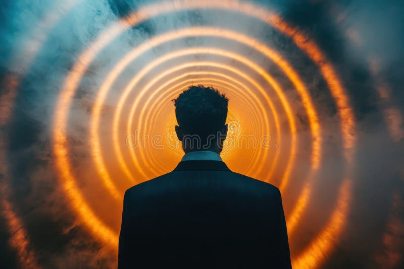 Visual Exploration of a Man Standing before Swirling Light Patterns in ...