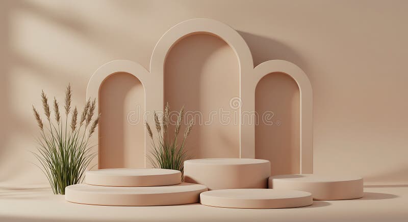 Beige Arch Podium Display stock image. Image of aesthetic - 375641967