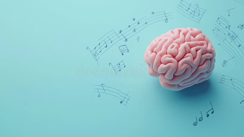 The Visual Features a Human Brain Amidst Flowing Musical Notes ...