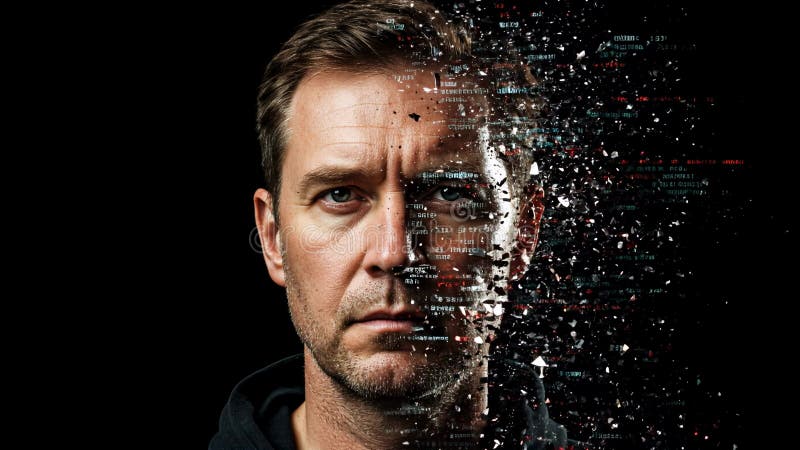 Emotionally Charged Portrait of a Man with Digital Distortion Revealing ...