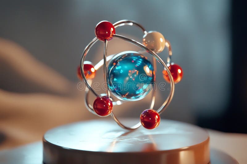 This Visual Features a Striking Atom Model Showcasing a Central Blue ...