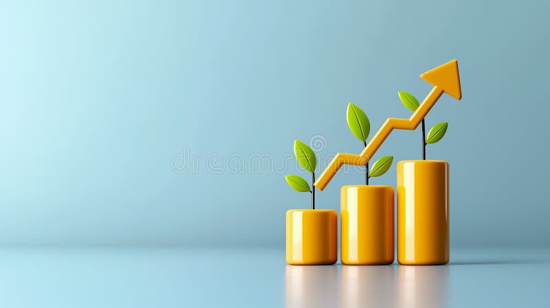 The Visual Features Three Ascending Yellow Cylinders, Each with Growing ...