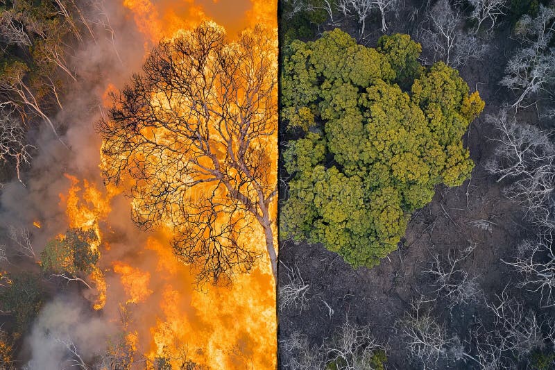 A Visual of a Flourishing, Green Forest Next To One of the Same Forest ...