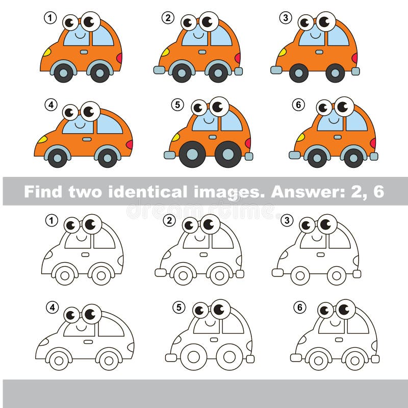 Visual Game. Find Hidden Couple of Cars Stock Vector - Illustration of ...