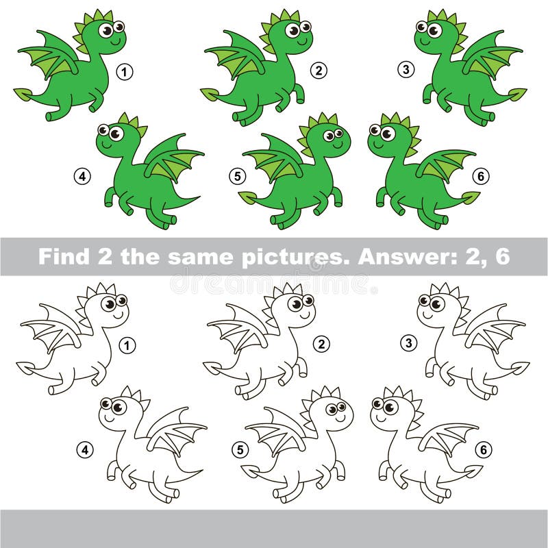 Visual Game. Find Hidden Couple of Dragon Stock Vector - Illustration ...