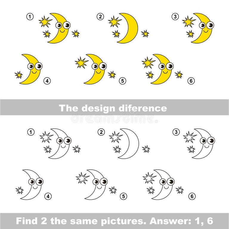 Visual Game. Find Hidden Couple of Moons Stock Vector - Illustration of ...