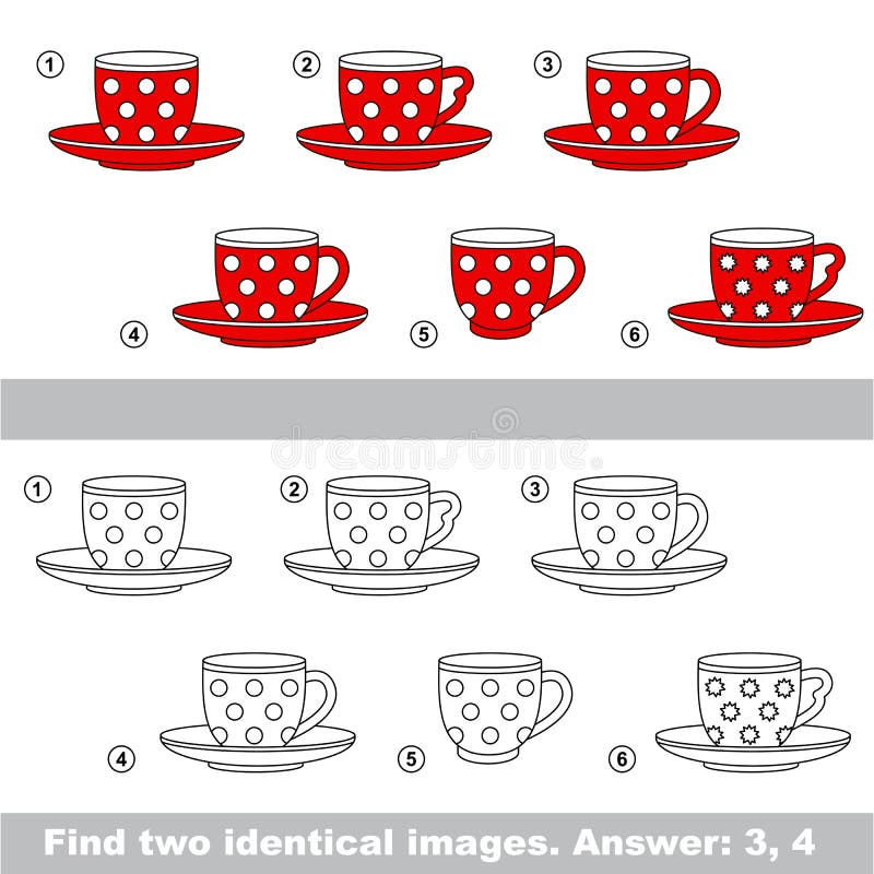 Visual Game. Find Hidden Couple of Red Tea Pairs. Stock Vector ...