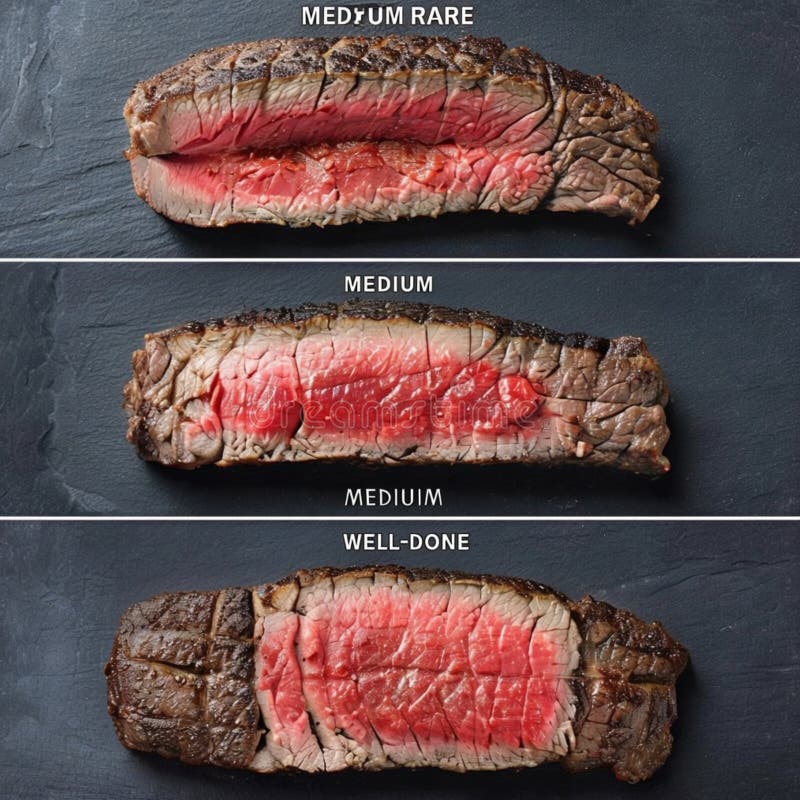 Visual Guide Showing Steak Doneness Levels and Interiors Stock Photo ...