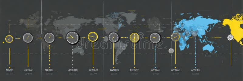 Visual Guide To Global Time Zones Showing Clocks and Map Layout for ...