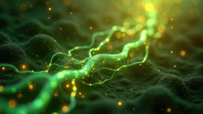 A Close-up of Vibrant Green Neural Pathways Illuminated by Soft Glowing ...