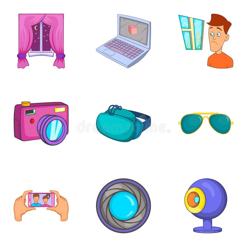 Visual Icons Set, Cartoon Style Stock Vector - Illustration of gaming ...