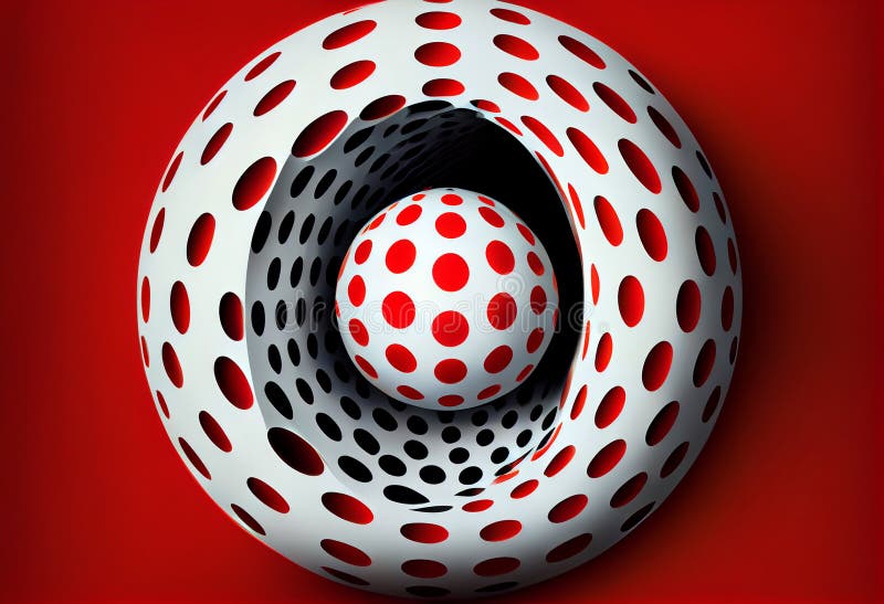 Visual Illusion. a Ball is Moving on Rotating Mottled Red White Hole ...