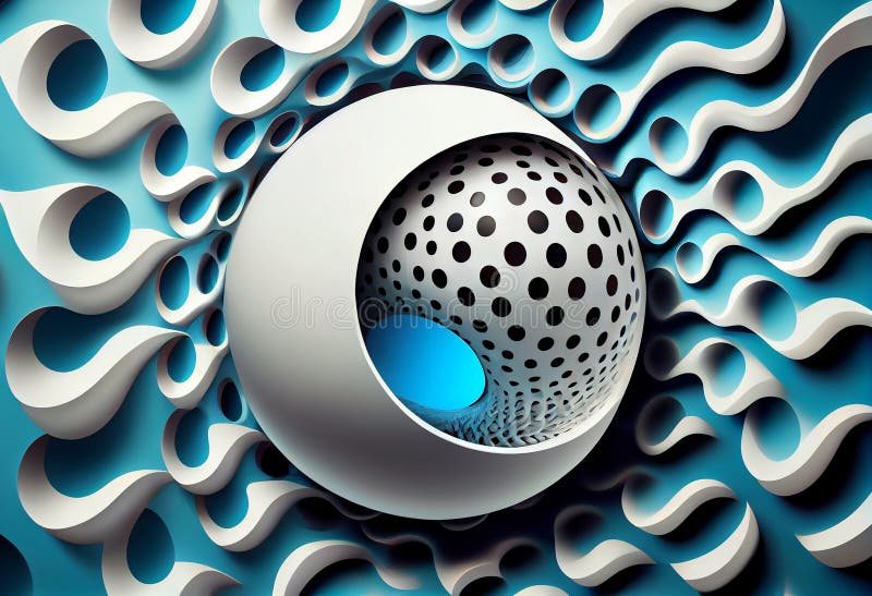 Visual Illusion. a Ball is Moving on Rotating Mottled White Blue Hole ...