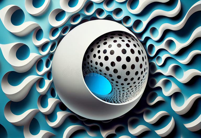 Visual Illusion. a Ball is Moving on Rotating Mottled White Blue Hole ...