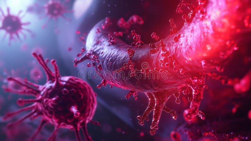 Microscopic View of Viruses Invading Human Cells in Vibrant Colors ...