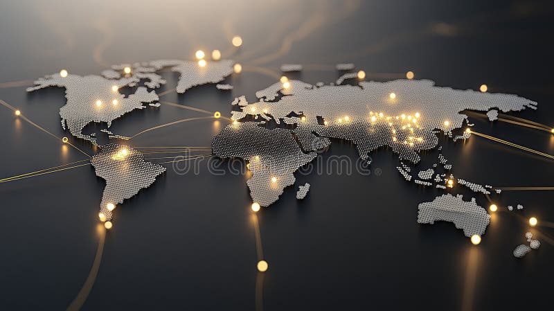 This Visual Illustrates a World Map with Illuminated Pathways ...