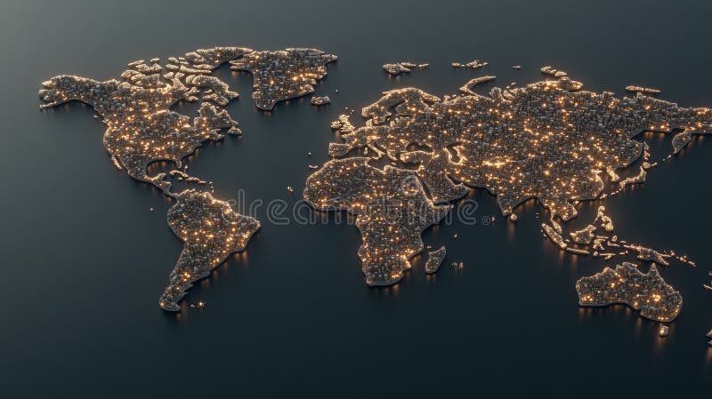 This Visual Illustrates a World Map with Illuminated Pathways ...