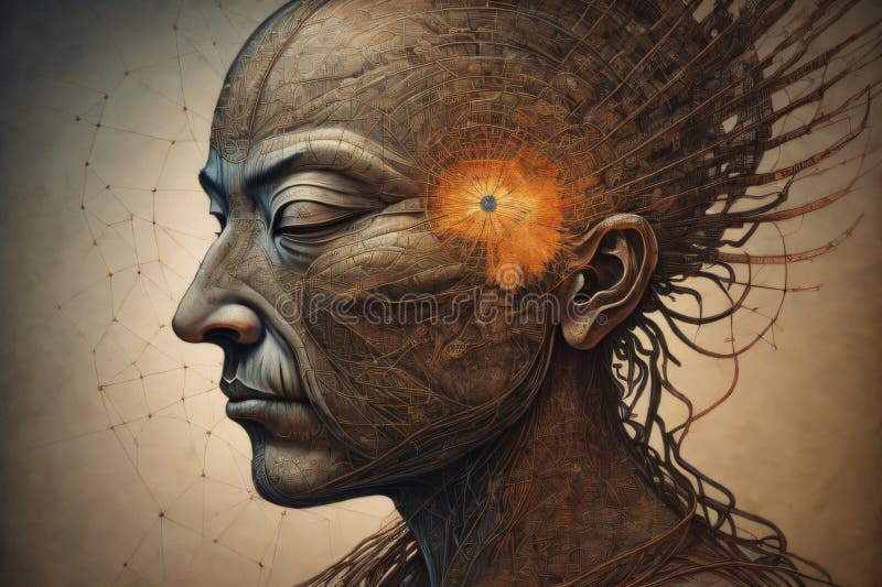 Visual Illustration of a Blend of Human Profile and Fractal Designs ...