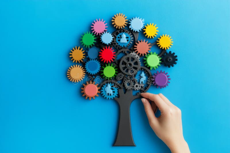 A Visual of Interlocking Gears and a Tree with Human Figures ...