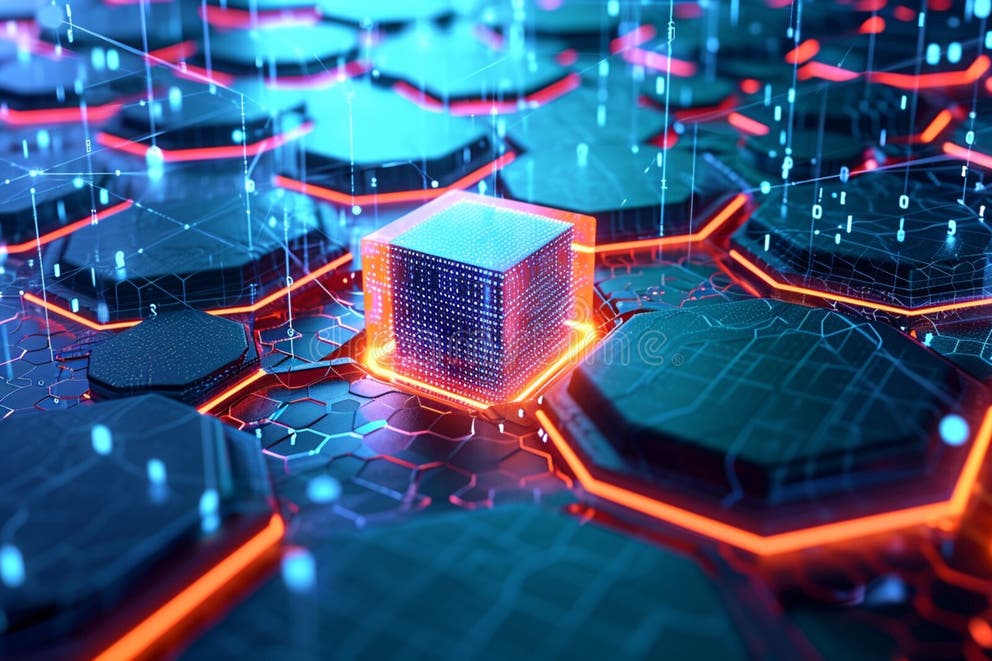 A Visual Marvel Hexagonal Cubes Glow in a Hi Tech Cyberspace Stock Illustration - Illustration ...