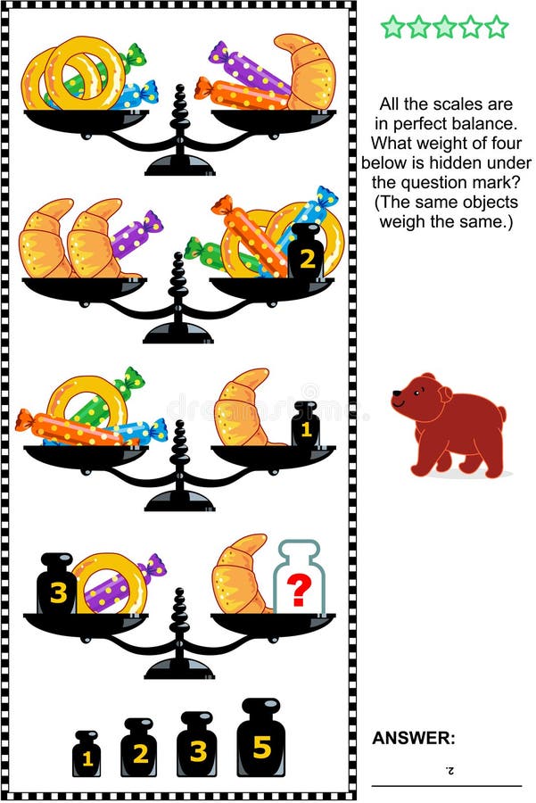 Visual Math Puzzle with Scales, Weights, Baked Goods and Candies Stock ...