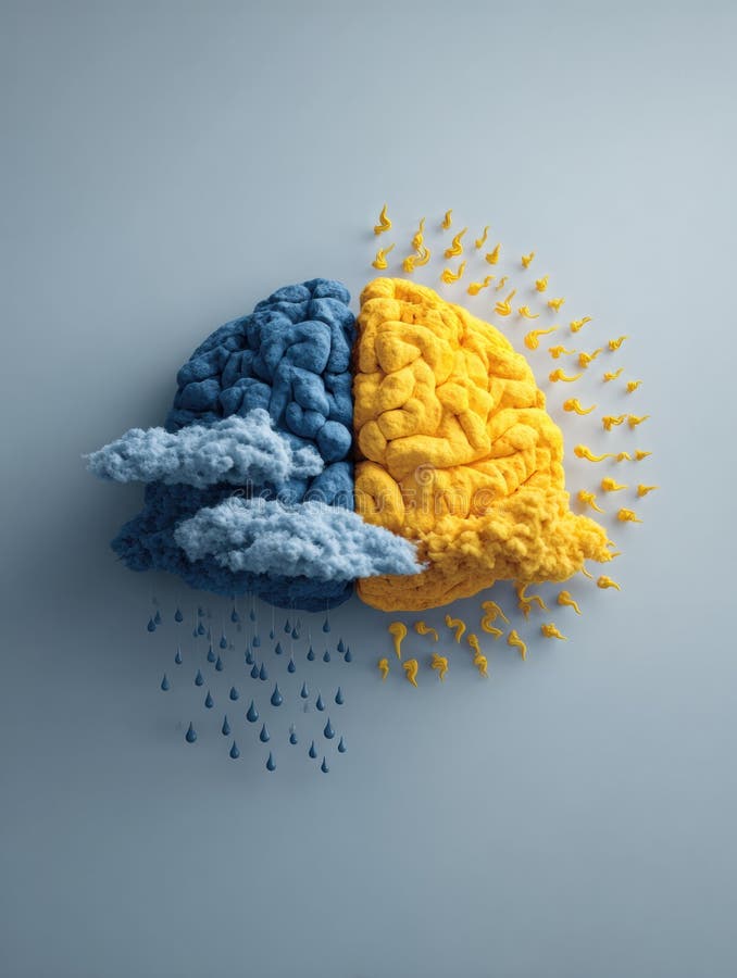 Brain Transitioning from Stormy Thoughts To Sunny Ideas, Representing a ...