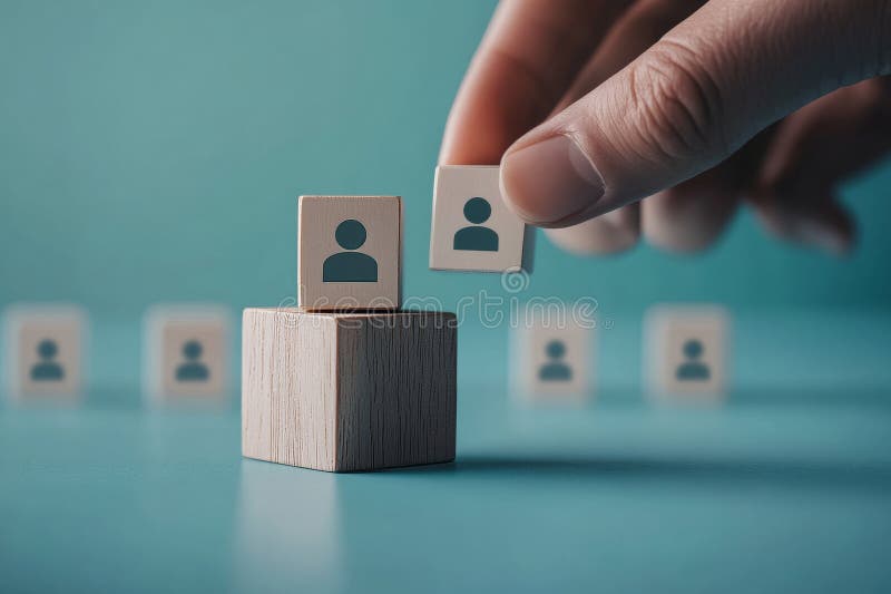 A Visual of Multicolored Blocks with Person Icons on a Wooden Surface ...