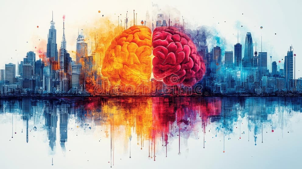 Abstract Concept of Brain Patterns and City Skyline Showcasing ...