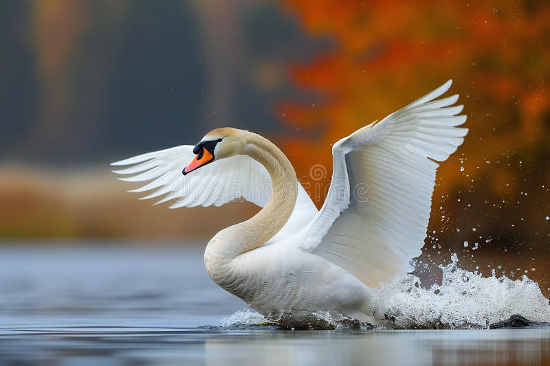 Visual Presenting Mute Swan Flapping Wings on Water, High Quality Photo ...